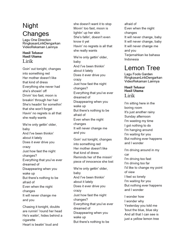One Direction's "Night Changes" Lyrics | PDF
