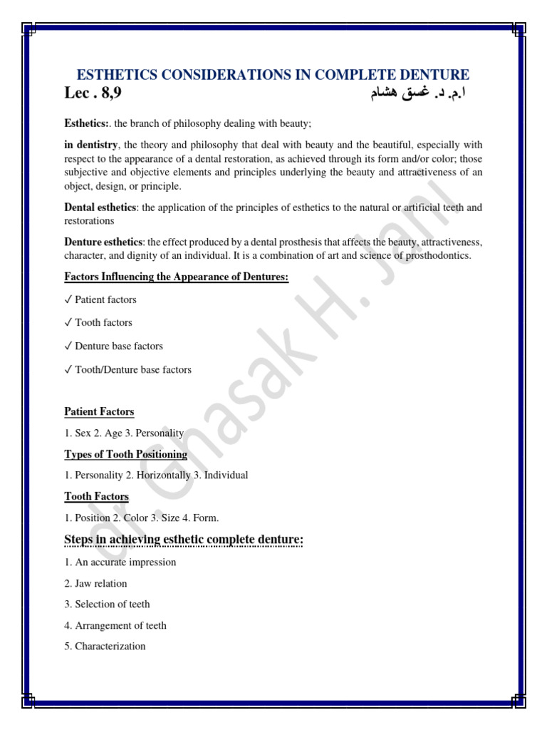12- ESTHETICS CONSIDERATIONS IN COMPLETE DENTURE 8-9 غسق | PDF ...