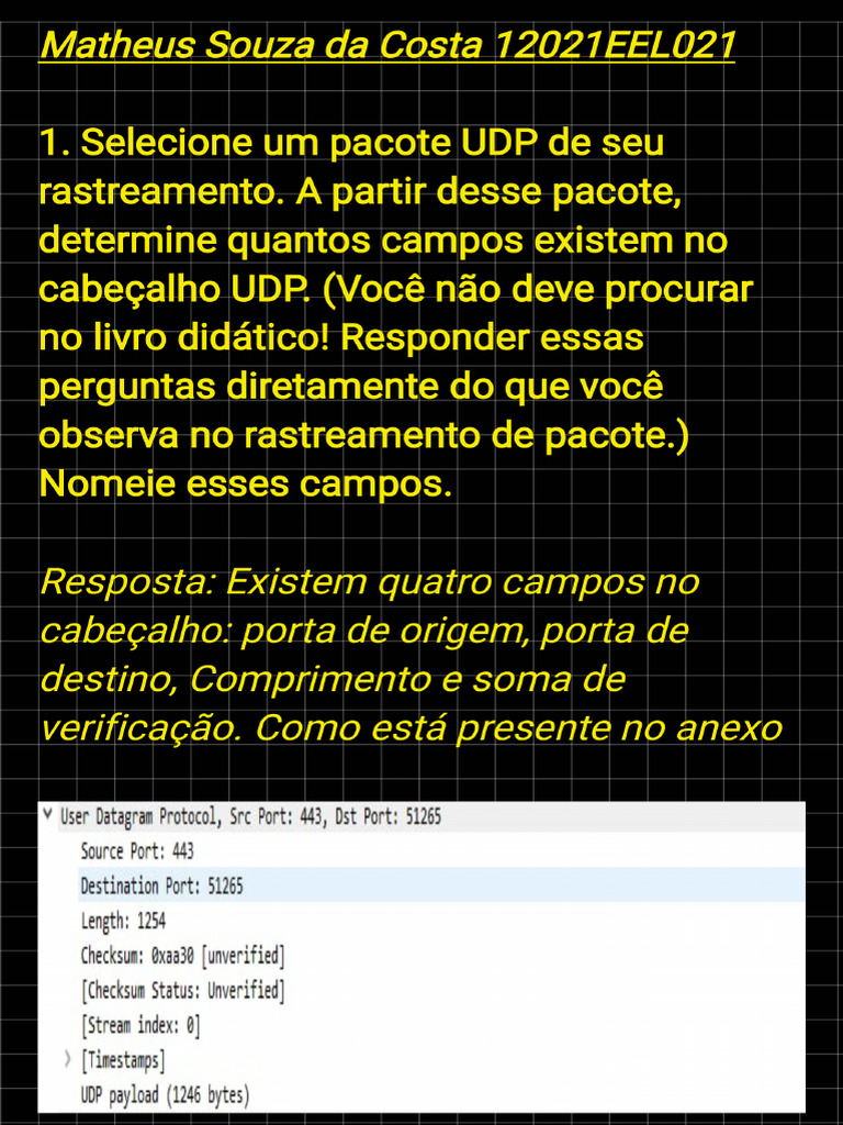 WireShark Lab 4 UDP | PDF