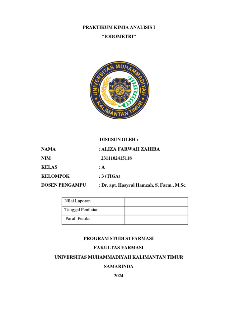Laporan Praktikum Iodometri ALIZA FARWAH ZAHIRA | PDF | Sains & Matematika