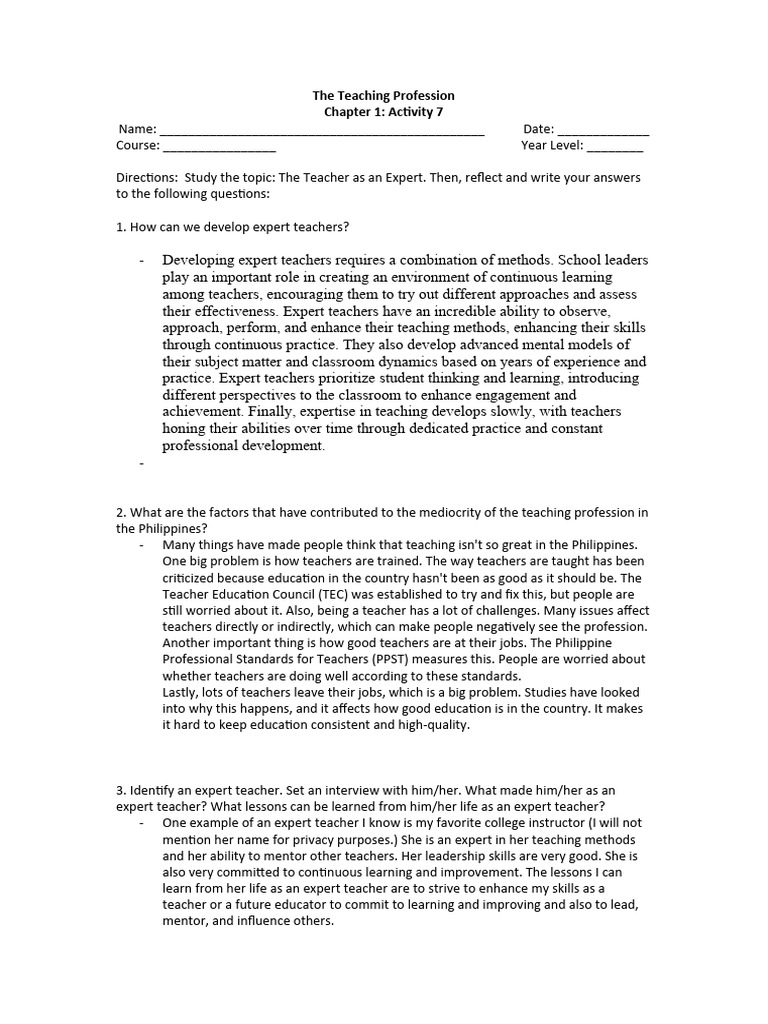 Chapter 1. Activity 7 | Download Free PDF | Teachers | Expert