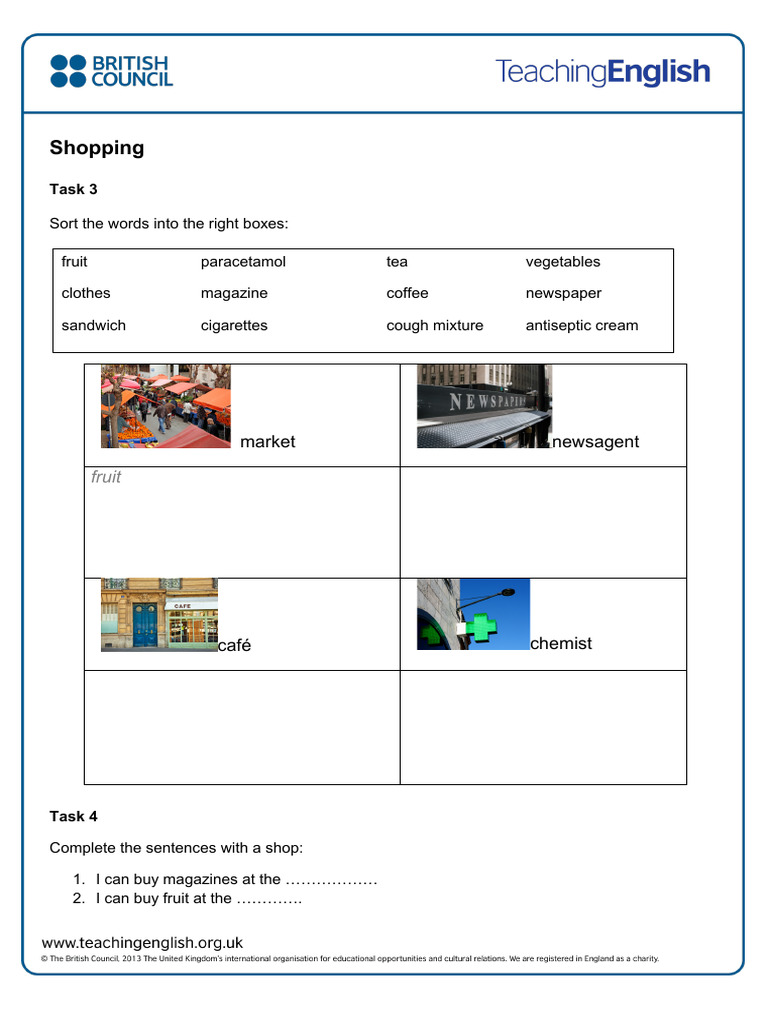 Shop Vocabulary and Activities Guide | PDF