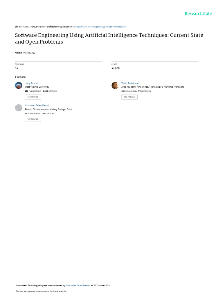 Software Engineering Using Artificial Intelligence | PDF | Artificial ...