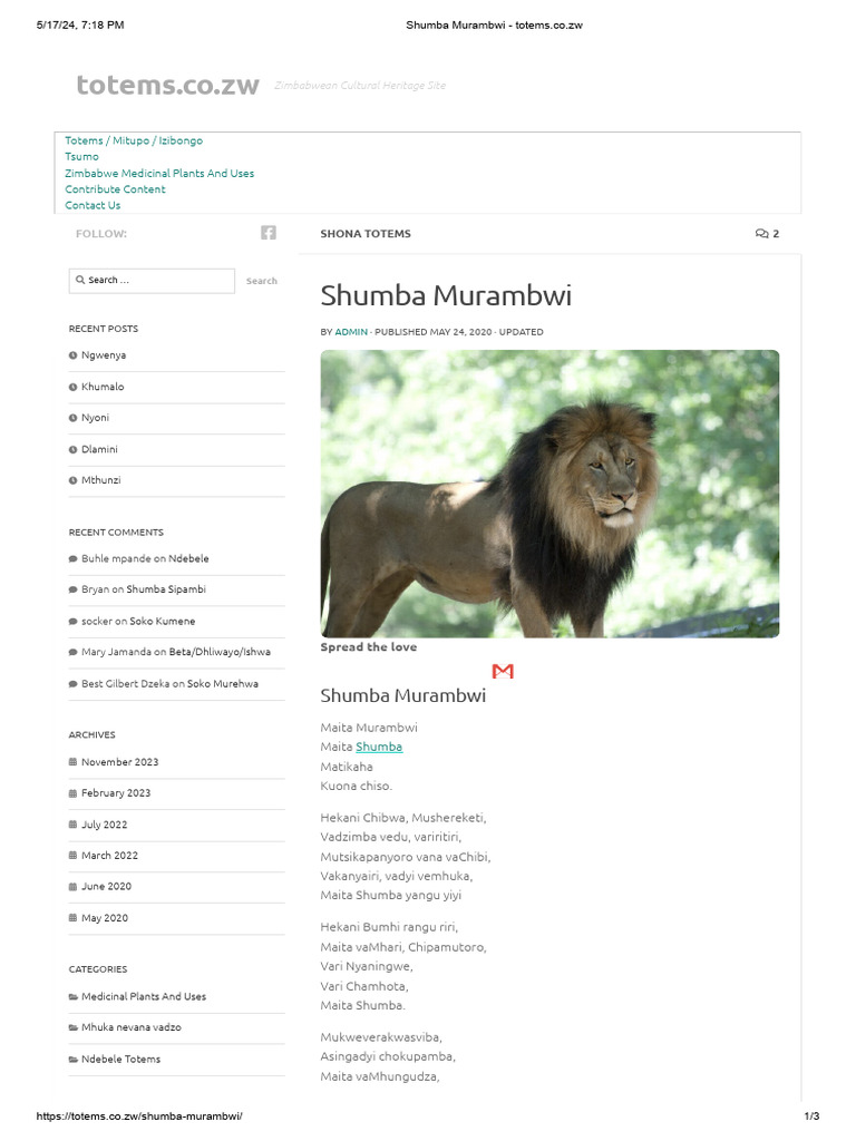 Shumba Murambwi - Totems - Co.zw | PDF | Zimbabwe