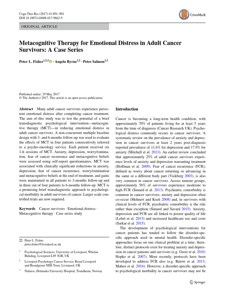 Cancer Depre Anx 2º Artículo | PDF | Cancer Survivor | Metacognition
