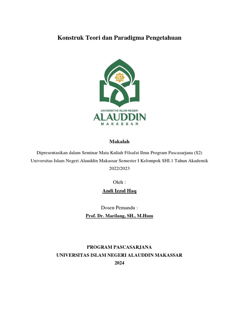 Konstruk Teori Dan Paradigma Pengetahuan. A.Izzul Haq | PDF