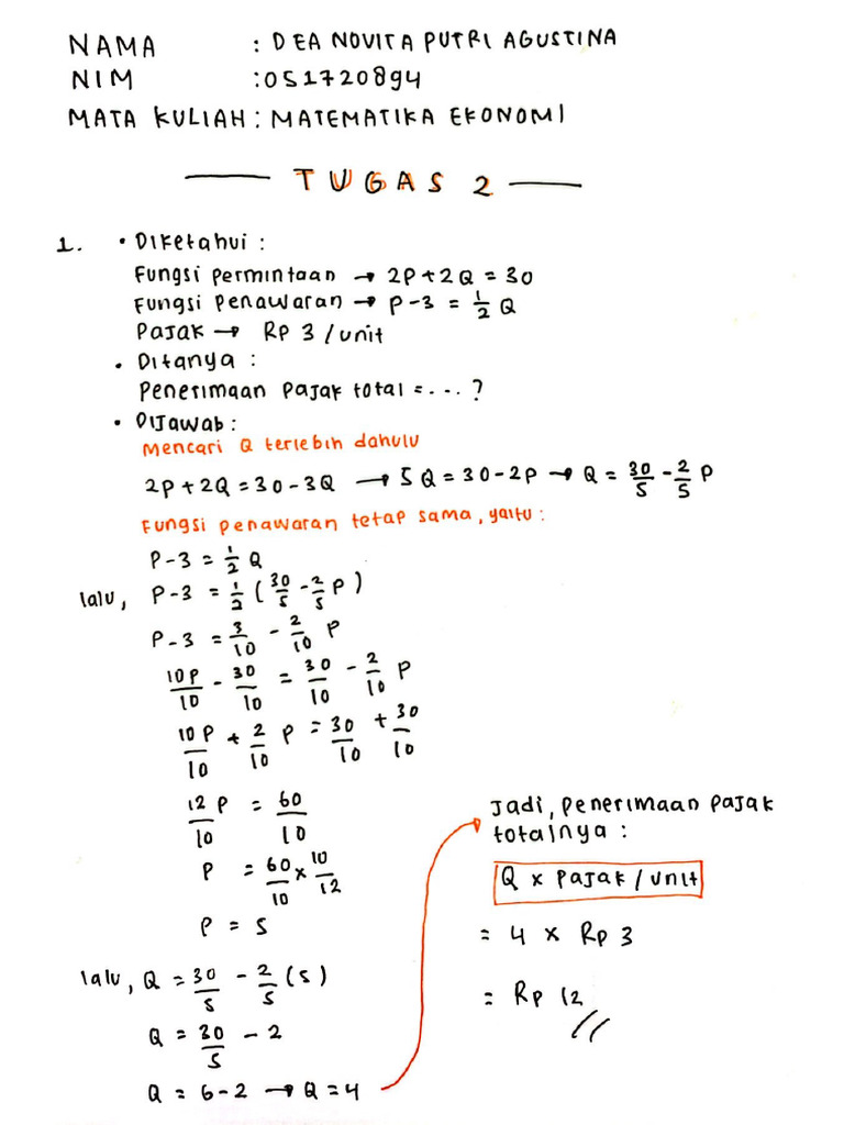 Tugas 2 - Matematika Ekonomi - Dea Novita Pu | PDF
