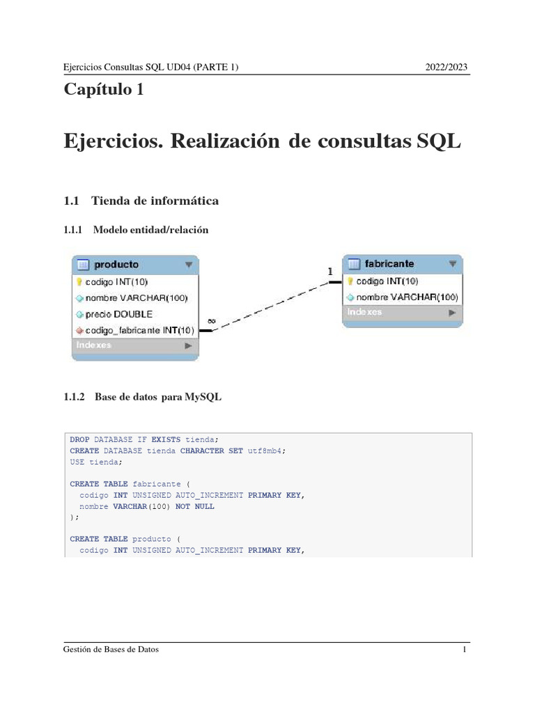 Ejercicios Consultas SQL Unidad Didactica 4 (PARTE 1) | Descargar gratis PDF | SQL | Mi sql