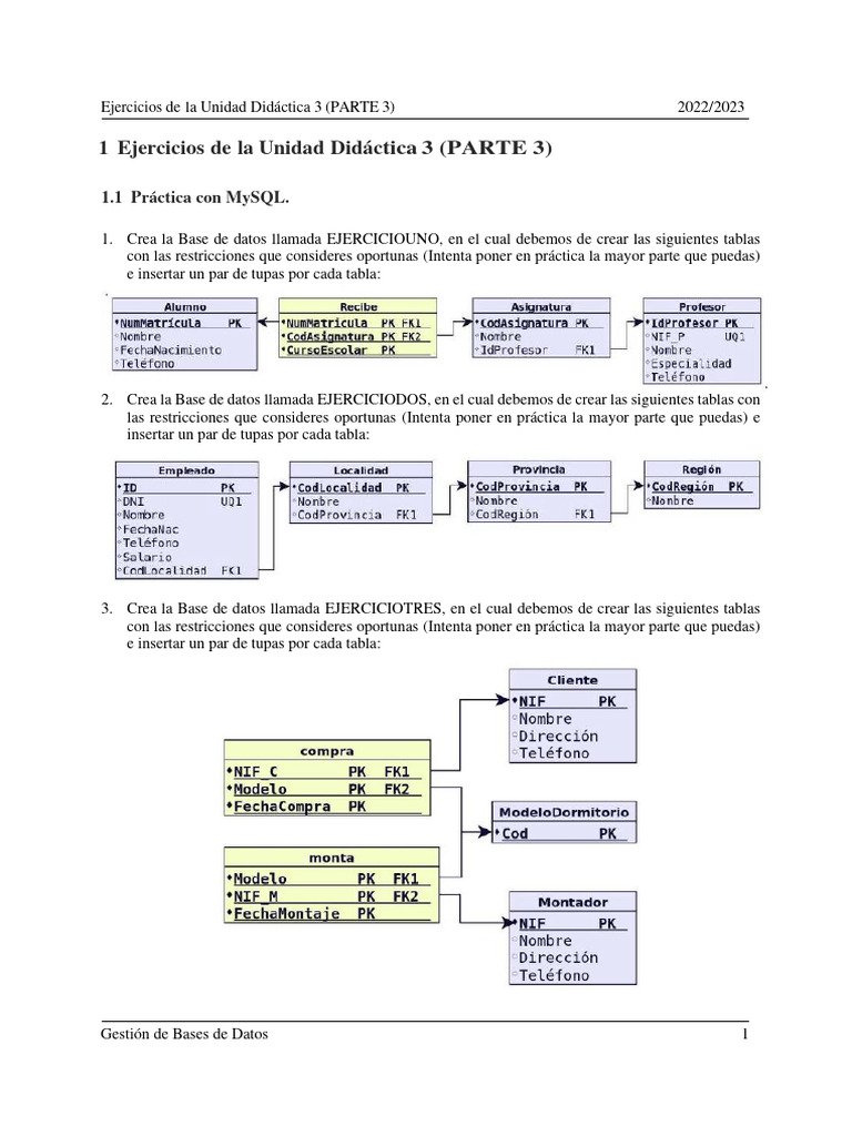 Ejercicios MySQL: Creación de BD y Tablas | PDF | Informática