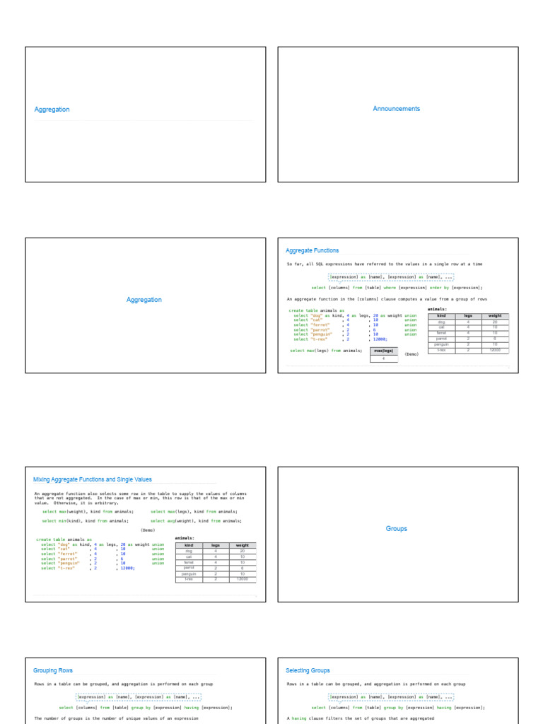 36 Aggregation 4pp | Download Free PDF | Table (Database) | Computer Programming