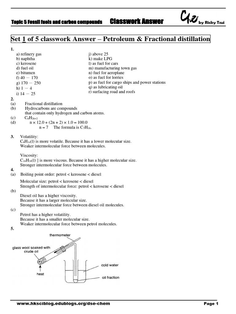 Topic 5 Fossil Fuels Classwork Answer PDF | PDF | Petroleum | Fuels