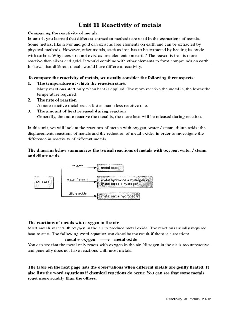 Comparing Metal Reactivity and Reactions | PDF | Chemical Reactions ...