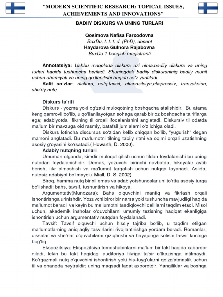 Badiiy Diskurs Uning Turlari | PDF