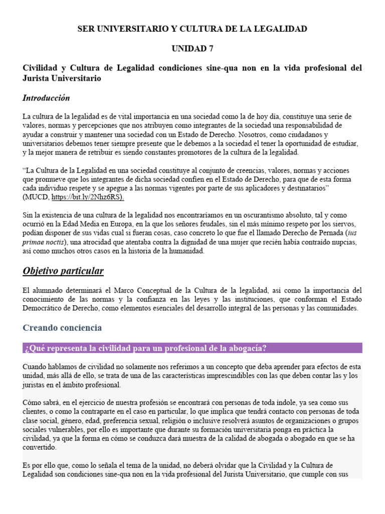 Civilidad y Cultura de Legalidad Universitaria | PDF | Derechos humanos ...