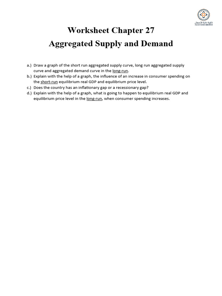 Chapter 27 Aggregated Supply and Demand Worksheet | PDF