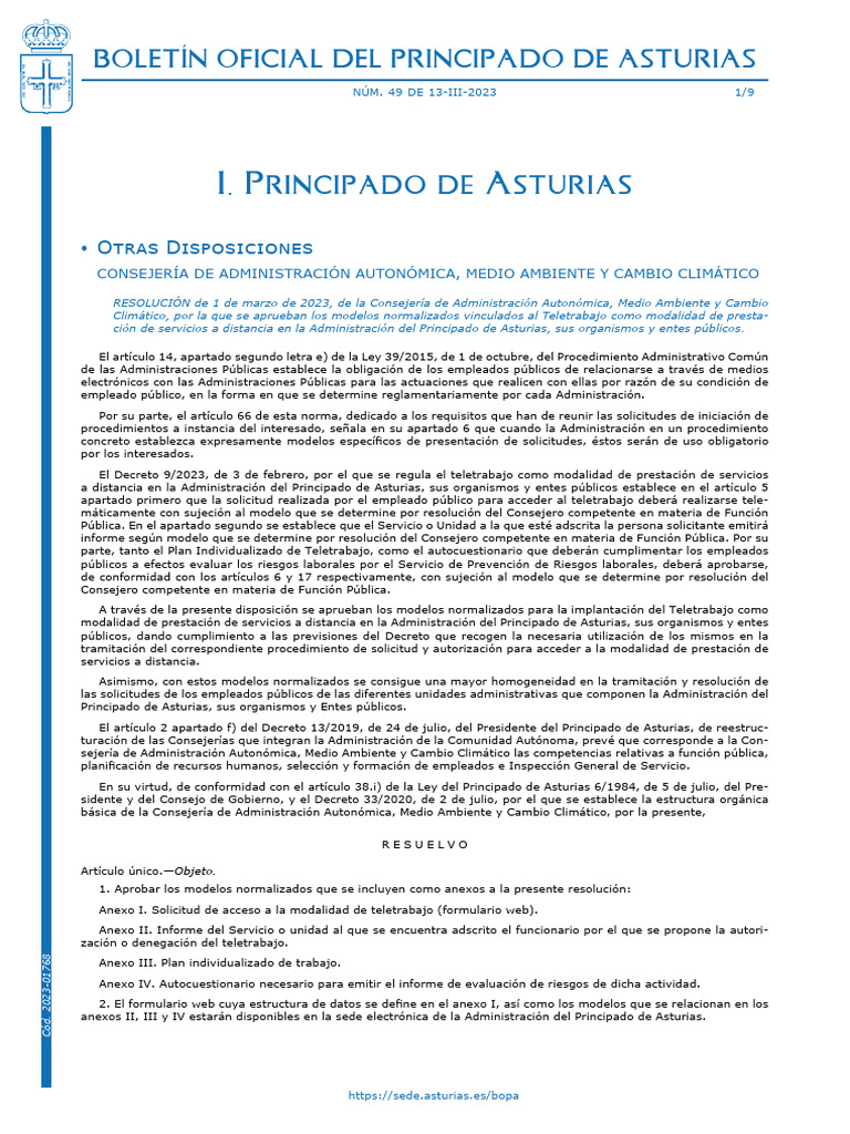 Modelos Normalizados de Teletrabajo Asturias | PDF | Finanzas y dinero | Tecnología