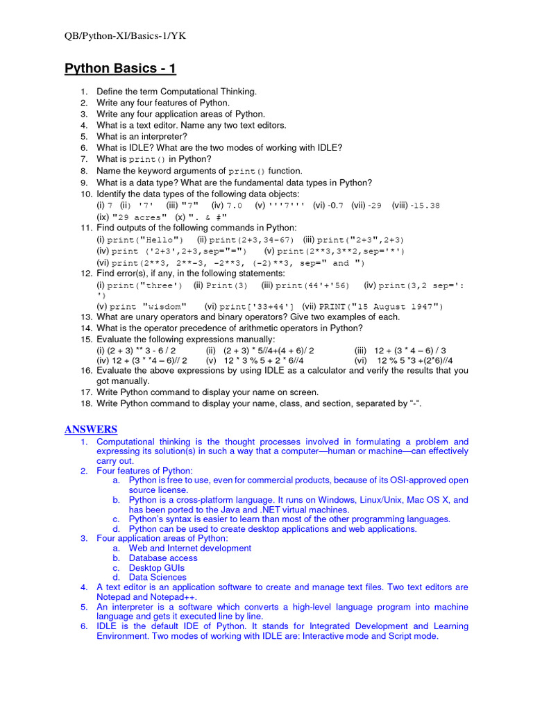 Worksheet 3.1 Python Basics-1 | PDF | Python (Programming Language) | Software Development