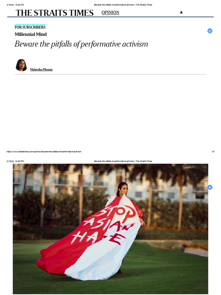 Beware The Pitfalls of Performative Activism - The Straits Times | PDF