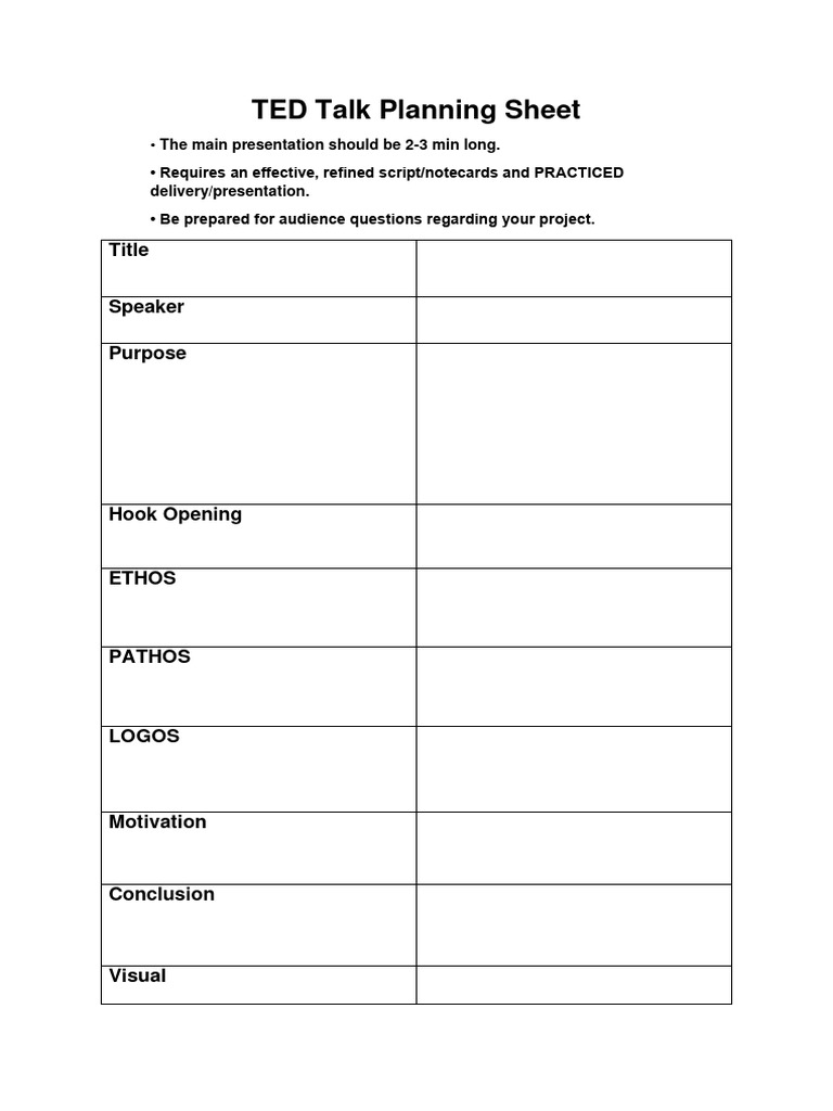 TED Talk Planning Sheet | PDF