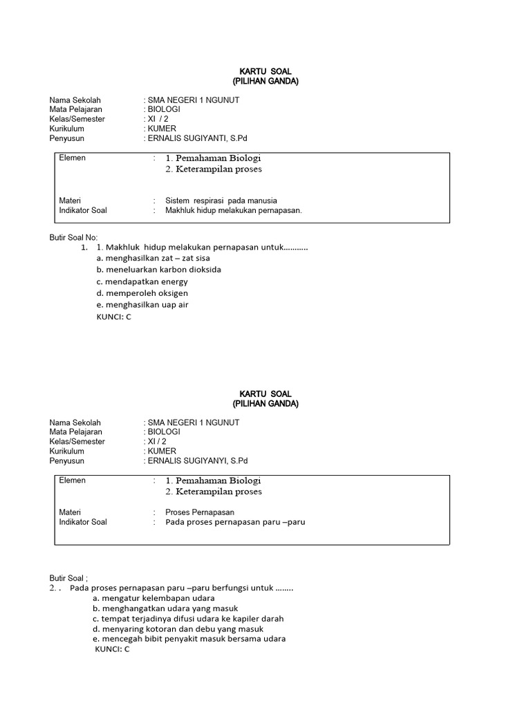 Kartu Soal Bio Kls Xi 2024 | PDF | Sains & Matematika