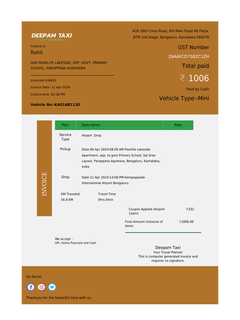 Cab Invoice 1 | PDF | Government Finances | Taxes