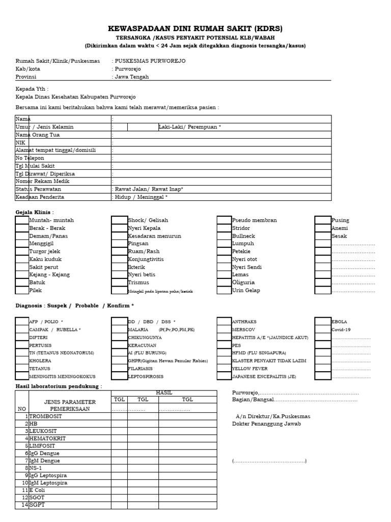 Form KDRS Rumah Sakit, Pusk 2022 | PDF