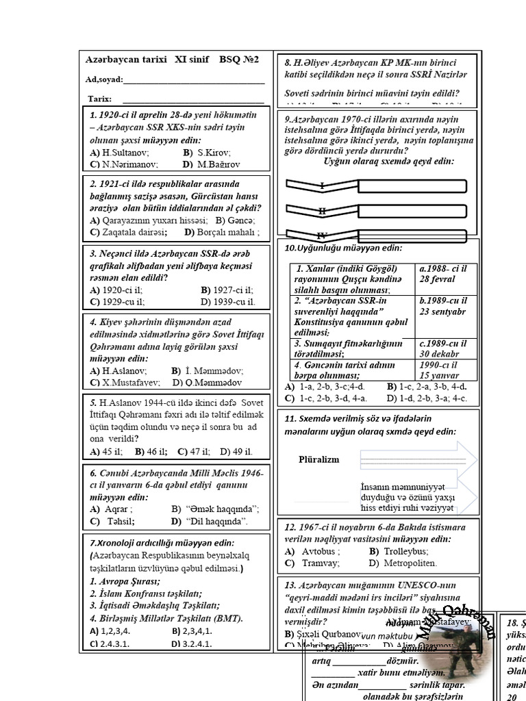 Azərbaycan tarixi XI sinif BSQ №2 (1) | PDF