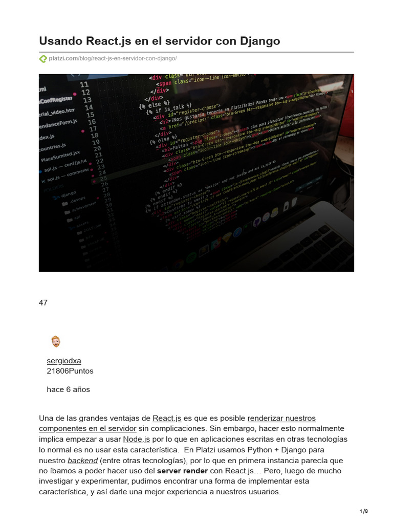 Usando Reactjs en El Servidor Con Django. | PDF | Hipertexto ...