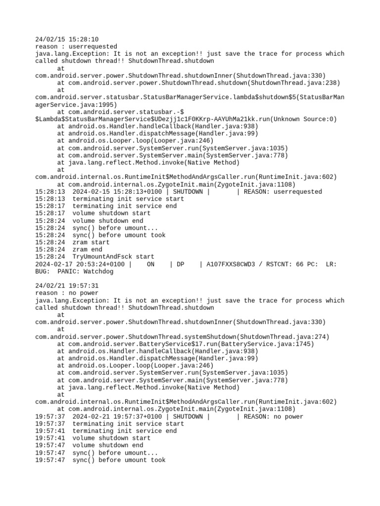Android Shutdown Log Analysis | PDF | Java (Programming Language) | Object (Computer Science)
