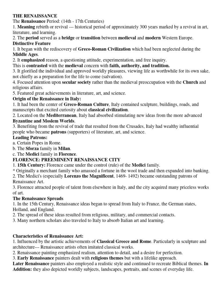 8441 Renessance Note | PDF | Renaissance Art | Renaissance