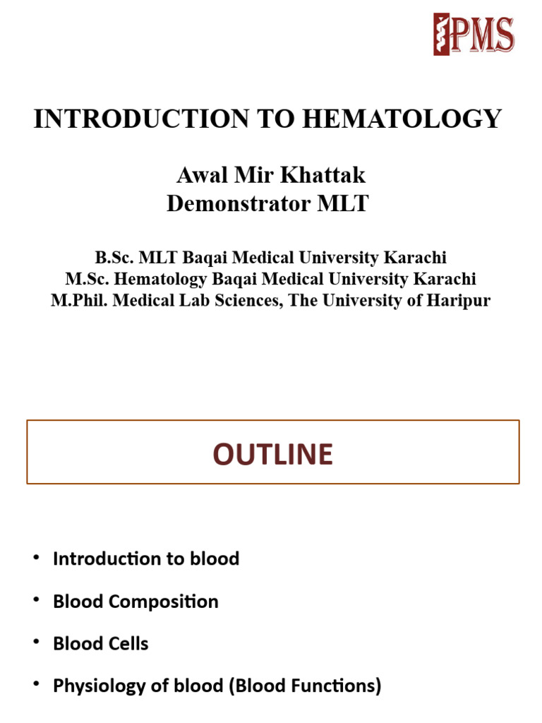 Lecture-1 Introduction to hematology | PDF | Blood Cell | White Blood Cell