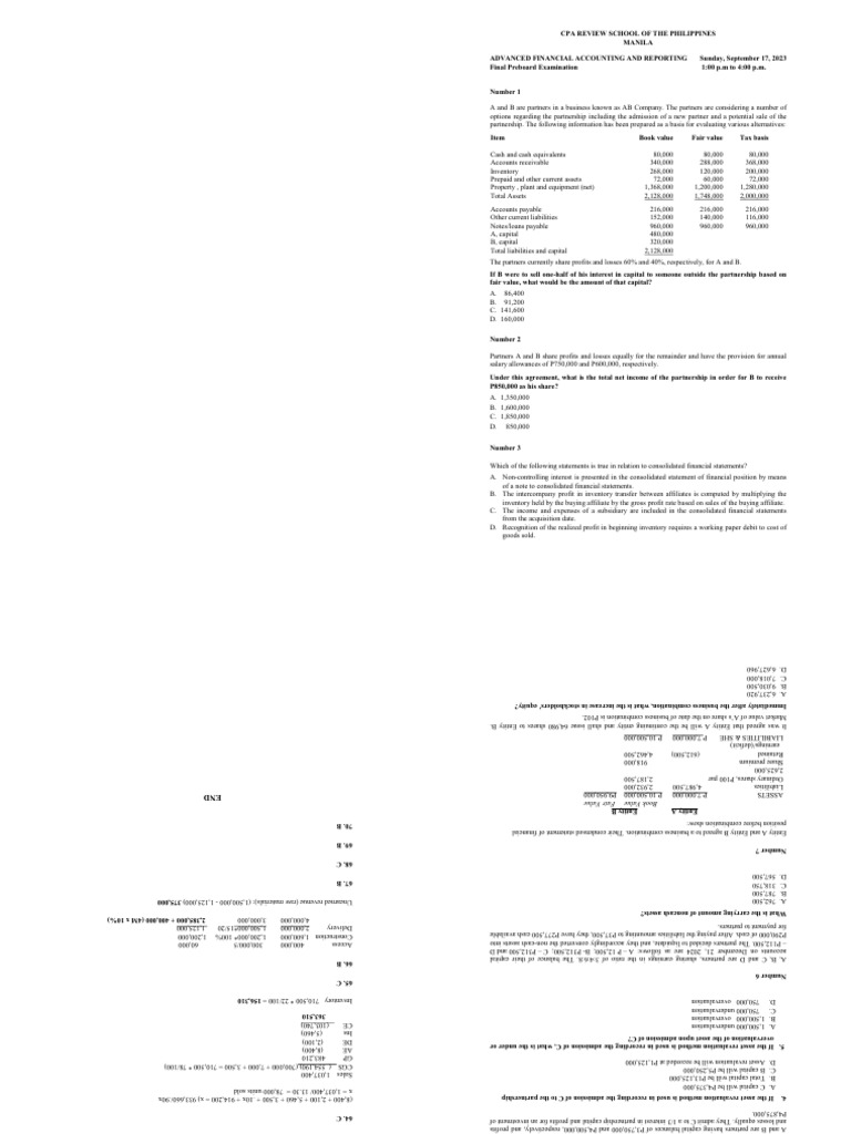 94 - CPAR Final Preaboard AFAR - Booklet | PDF | Retained Earnings | Book Value