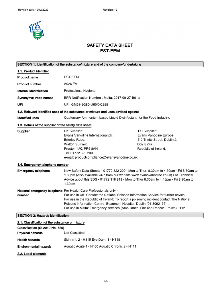 Food Industry Disinfectant Guide | PDF | Toxicity | Occupational Safety ...