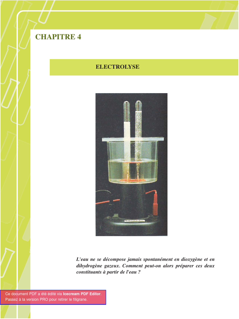 Électrolyse : Principes et Applications | PDF | Pile rechargeable | Ion
