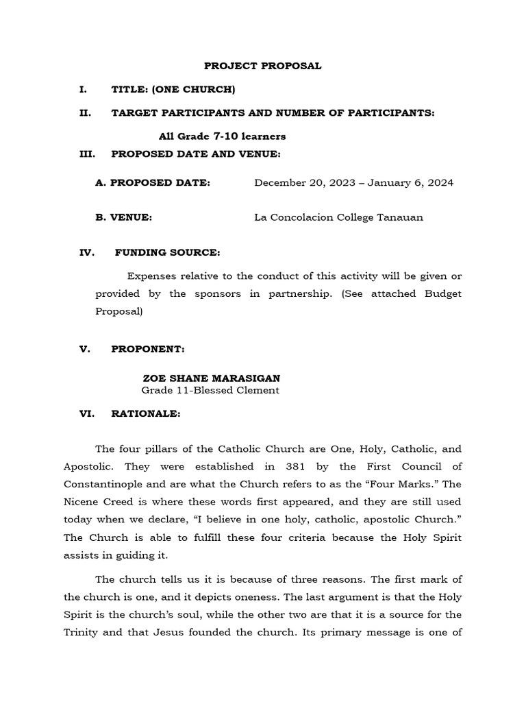 PROJECT PROPOSAL S 1 | Download Free PDF | Catholic Church | Oneness ...