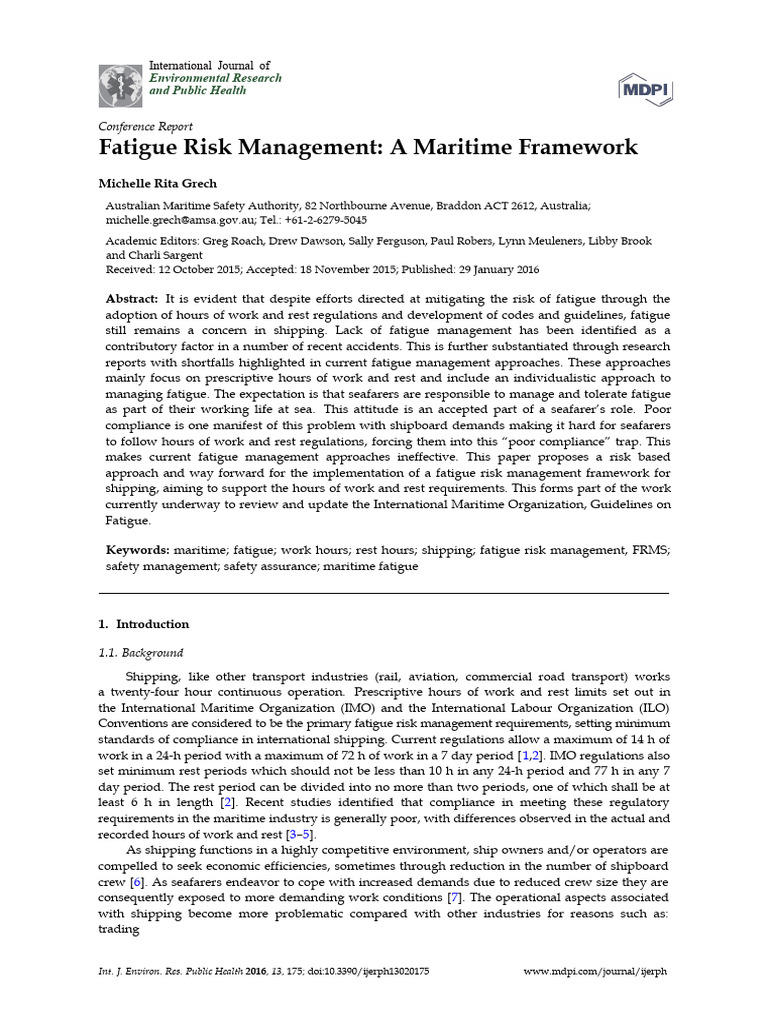 Fatigue Risk Management A Maritime Framework | PDF | Risk | Risk Management