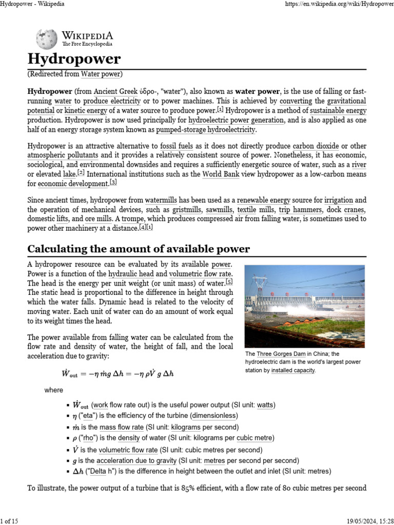 Hydropower - Wikipedia | PDF | Hydropower | Hydroelectricity
