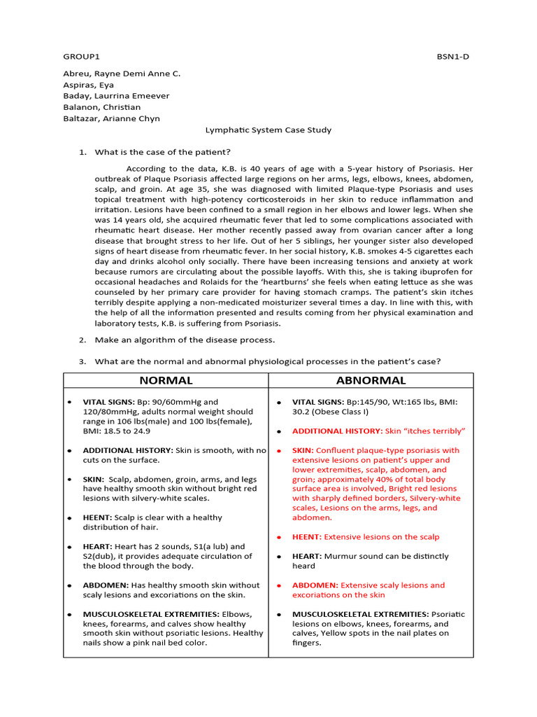 CASE-STUDY-LYMPHATIC-SYSTEM-PSORIASIS | PDF | Anemia | Psoriasis