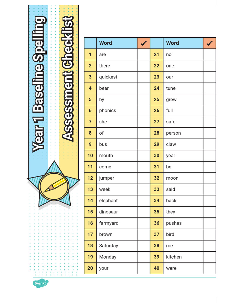 Year 1 Baseline Spelling Assessment Checklist 2xa4 | PDF