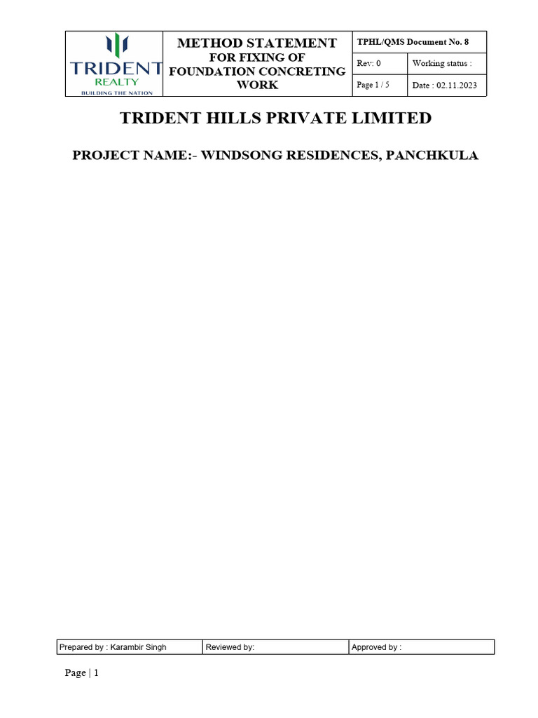 8. Method statement for foundation concreting work | PDF | Concrete ...