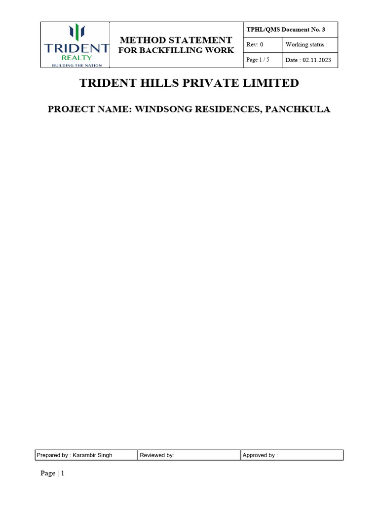 Method Statement For Backfilling Work | PDF | Safety | Occupational ...