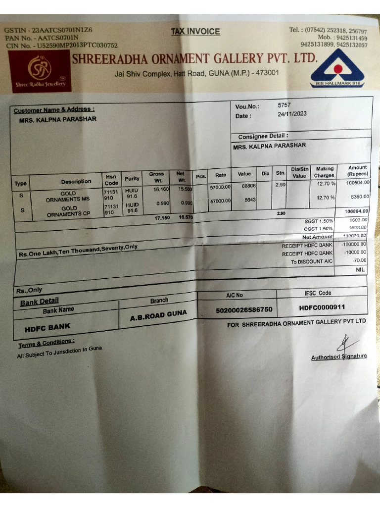 ShreeRadha Jewellers Receipt.jpg | PDF
