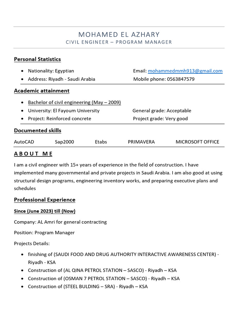 CV - El Azhary - 2024 | PDF | Saudi Arabia | Riyadh