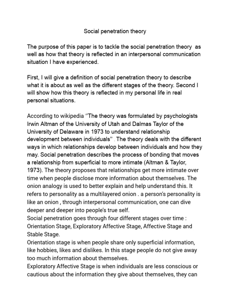 Social Penetration Theory | PDF | Scientific Theories | Human Communication