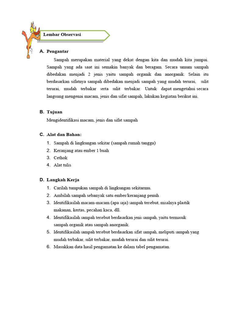 Lembar Observasi Sampah 2 | PDF
