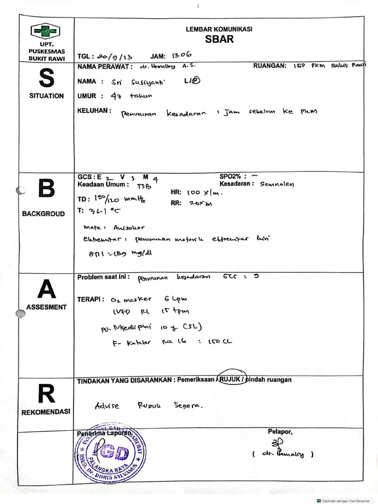 5.3.2.c. BUKTI SBAR YANG TERCATAT DALAM FORMULIR SBAR | PDF