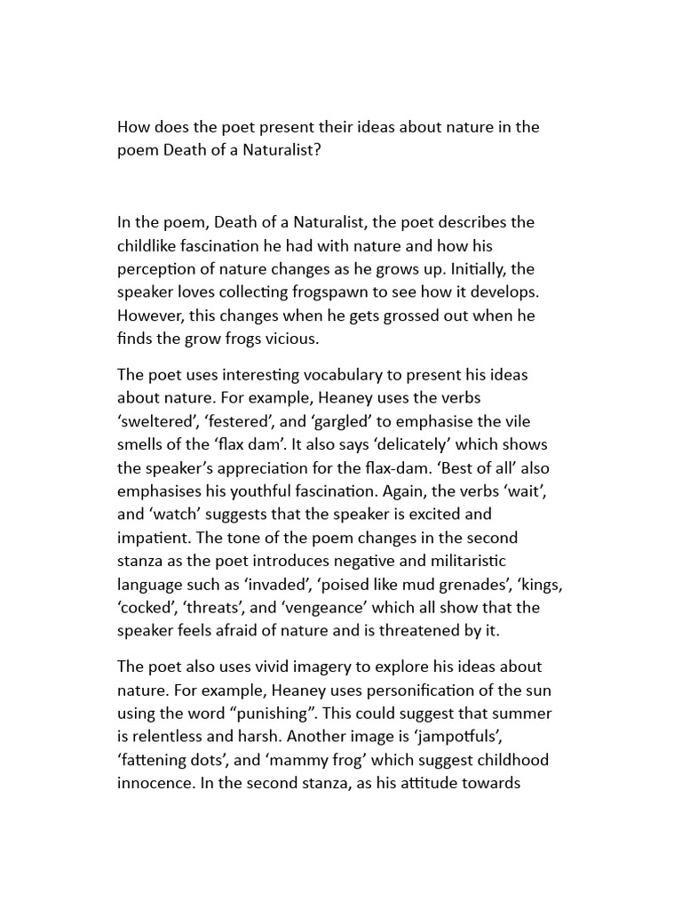 How Does The Poet Present Their Ideas About Nature in The Poem Death of ...