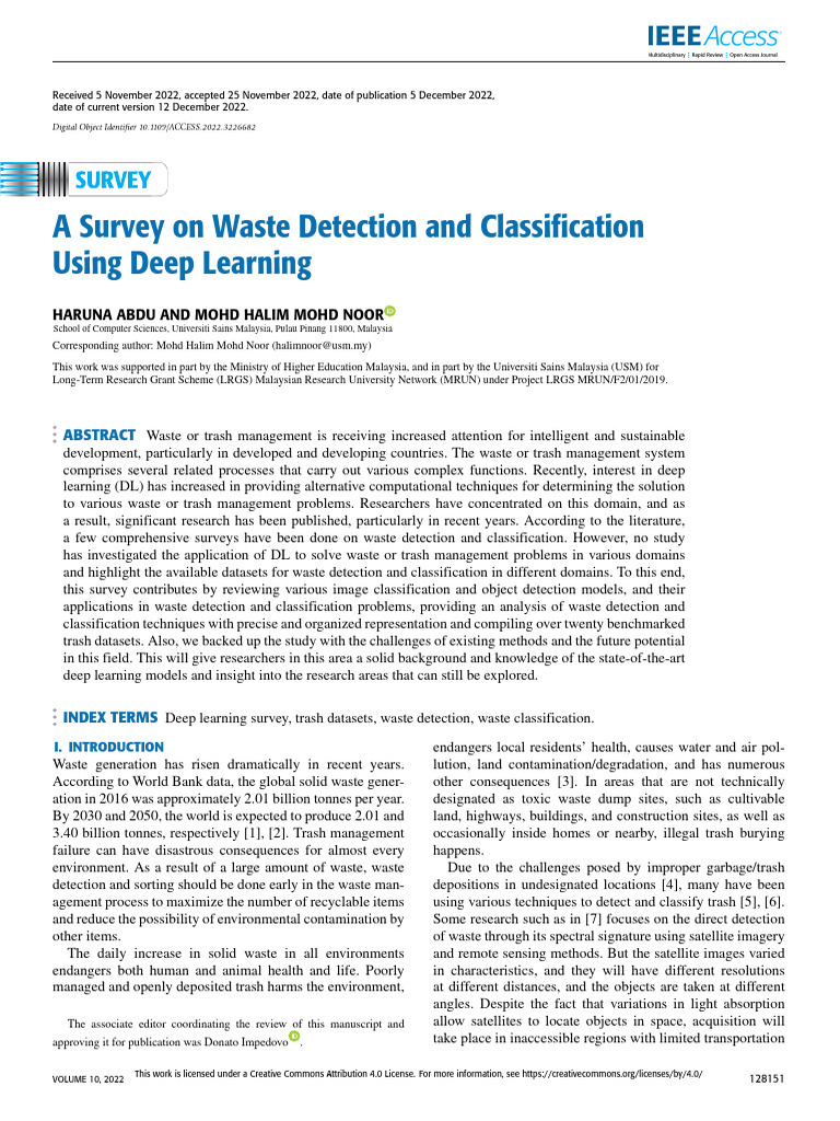 A Survey On Waste Detection and Classification Using Deep Learning ...