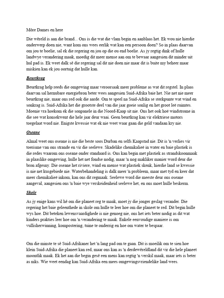 Afrikaans Speech (English) | PDF