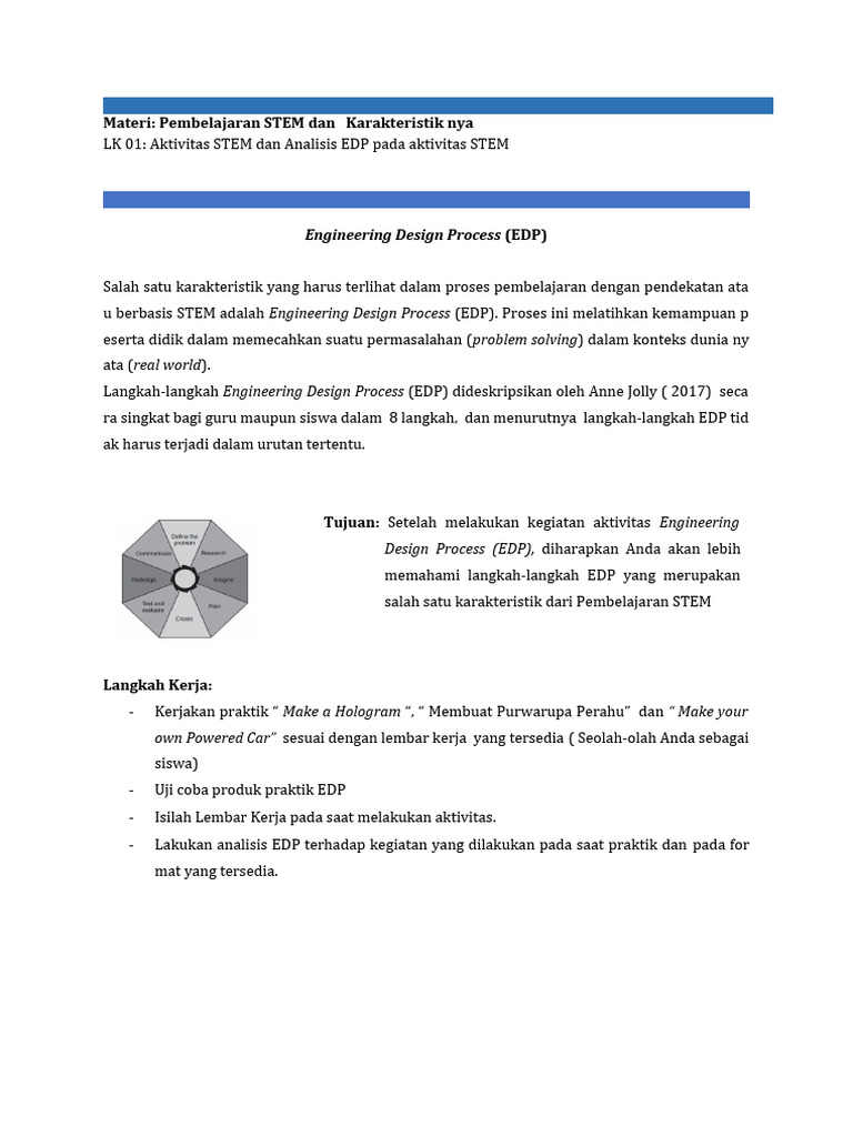 LK 01 Aktivitas EDP STEM Jenjang SMP | PDF